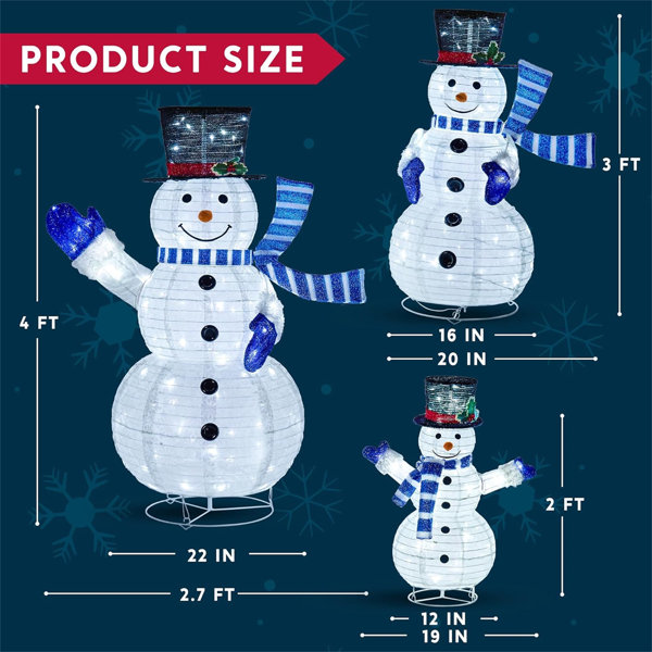 Joiedomi 3 Pcs 3D Christmas Collapsible Snowman Yard Light 270 Pre-Lit LED Cool White Lights for ...